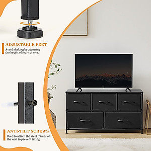 Sweetcrispy Dresser for Bedroom 5 Fabric Drawers Dresser Clothes Cabinet Storage Organizers and Wood Top Surface Table for TV, Chest of Drawers for Bedroom, Living Room, Hallway, Porch Organization