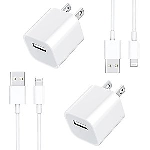 [Apple MFi Certified] iPhone Fast Charger, GEONAV 2 Pack 3FT Lightning to USB Quick Charging Data Sync Transfer Cable with USB Power Rapid Wall Charger Travel Plug Compatible for iPhone/iPad/AirPods