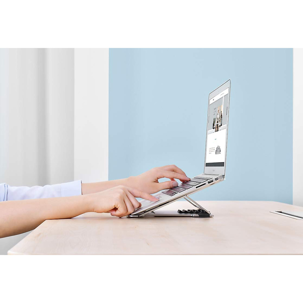 Magichold Portable Height Adjustable Folding Laptop Stand,Lightweight Anti-Slip Laptop Riser | Aluminum Notebook/Tablet Stand Compatible with MacBook Pro/Air,ipad Pro,HP, Dell & Any Laptops (Silver)