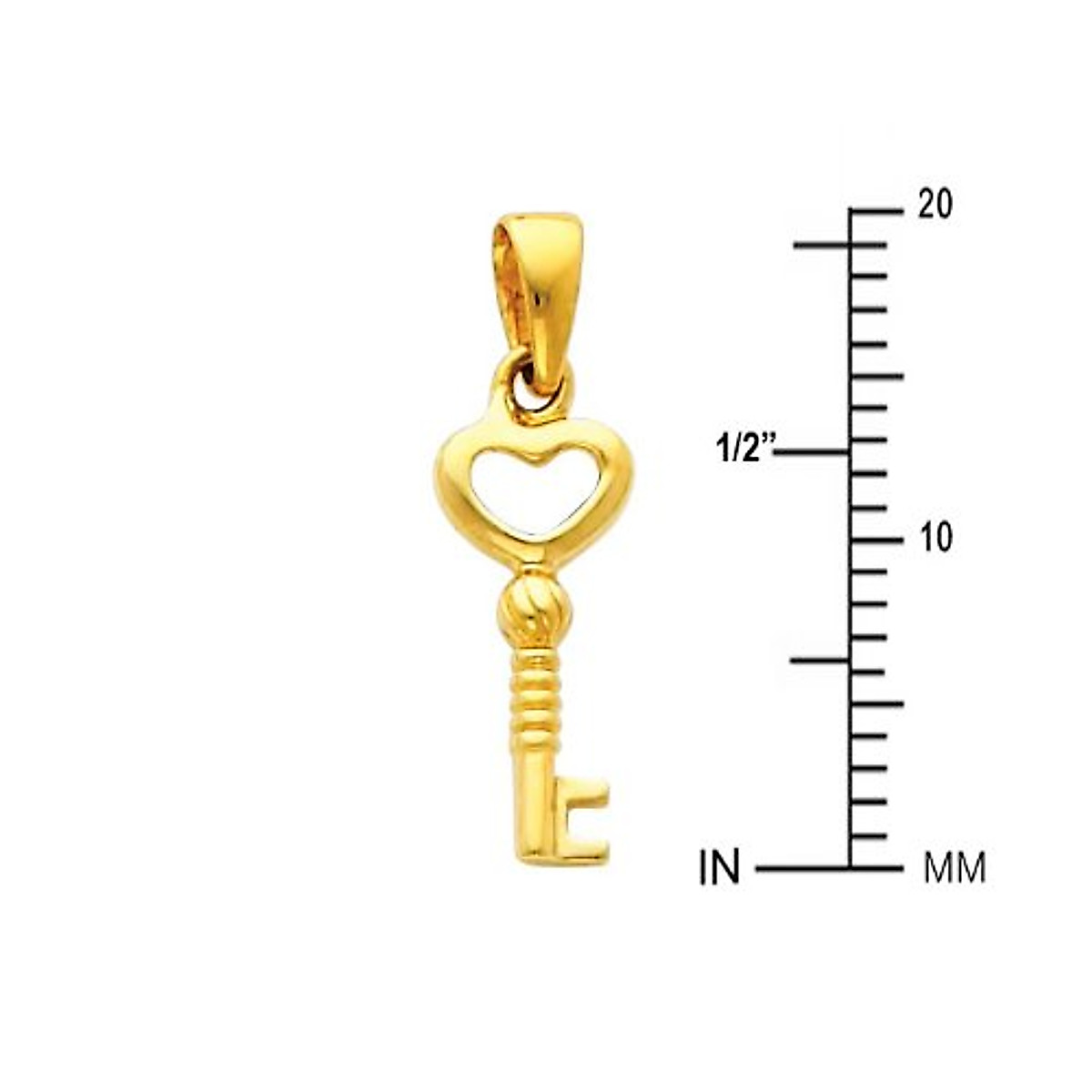 14k REAL Yellow Gold Tiny Key to My Heart Charm Pendant