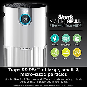 SHARK UA205 Nanoseal HEPA Air Purifier MAX with Clean Sense for Home, Allergies, 1350 Sq Ft, XL Room, Captures 99.98% of Particles, Pollutants, Dust, Smoke, Allergens & Smells, White (Renewed)