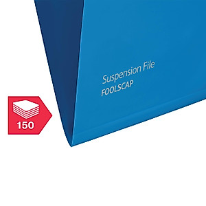 Rexel Foolscap Heavy Duty Suspension Files with Tabs and Inserts for Filing Cabinets, 15 mm Base, Polypropylene, Blue, Crystalfile Extra, Pack of 25, 70630