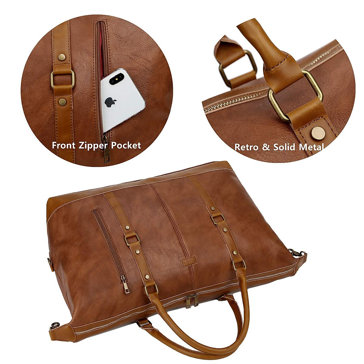 BAOSHA Leather Travel Duffel Tote Bag Overnight Weekender Bag Oversized for Men and Women HB-14 (Brown)