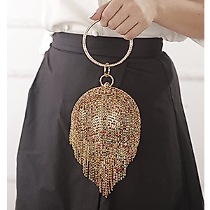 Sither Round Ball Handbag Purses for Women Evening Ball Handbag Purses Tassel Clutch Purses Shoulder Chain Bags for Party Prom Christmas Gift (gold color)
