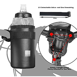 Sahoo Bike Cup Holder - Universal Insulated Velcro Bike Handlebar Water Bottle Drink Cup Holder with Cord Lock for Bike, Boat, Scooter, Bicycle Cup Holder for UTV/ATV, Walker, Golf Cart and Beach