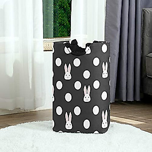 AUUXVA Cute Rabbit Polka Dot Pattern Laundry Basket Collapsible Fabric Laundry Hamper Dirty Bag Storage Baskets Rectangle Folding Washing Clothes Organizer for Bathroom Bedroom Laundry Room 50L