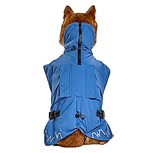 Wantdo Large Dog Padded Rain Jacket Waterproof Warm Winter Jacket Refletive Size 23 Blue