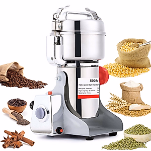 BI-DTOOL 800g Electric Grain Mill Grinder 36000r/min High-speed Grain Spice Herb Grinder 1800W Dry Grinder Machine 304 Stainless Steel Superfine powder Grinder for Kitchen Home and Commercial