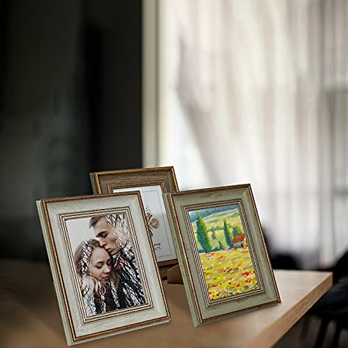 XUANLUO 3 Pack 5x7 Inch Farmhouse Rustic Picture Frame Sets Distressed Farmhouse Plastic Frame withTempered Glass for Wall Mount or Tabletop Display