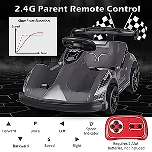 Electric Go Kart for Kids, 6V Battery Powered Ride On Cars w/Remote Control, Safety Belt, Slow Start, Music, 4 Wheeler Electric Vehicle for Kids, Ride On Go Cart for Kids (Black)