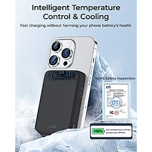 BENKS Magnetic Power Bank, Upgraded 10000mAh Wireless Portable Charger, for MagSafe Battery Pack with Two-Way 20W USB-C Ports, for iPhone 15/14/13/12 Series, Black