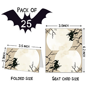 Halloween Table Place Cards, Editable Name Place Cards, 25 Pack Buffet Food Tent Labels, Double Design Name Cards, Halloween Thanksgiving Party Decorations, Easy Folding for Dinner Party - L531