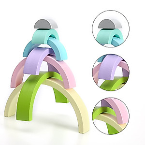 Wooden Rainbow Stacker Nesting Puzzle Blocks, 7pcs Wooden Sorting & Stacking Toys for Toddlers, Building Blocks Set Early Educational Montessori Matching Toys for Preschool Boys Girls