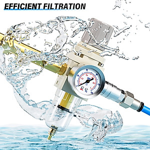 TAILONZ PNEUMATIC 1/4 Inch NPT Air Filter Pressure Regulator Combo Piggyback, Air Tool Compressor Filter with Gauge AW2000-02