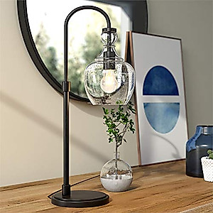 Henn&Hart 27" Tall Arc Table Lamp with Glass Shade in Blackened Bronze/Seeded, Lamp, Desk Lamp for Home or Office