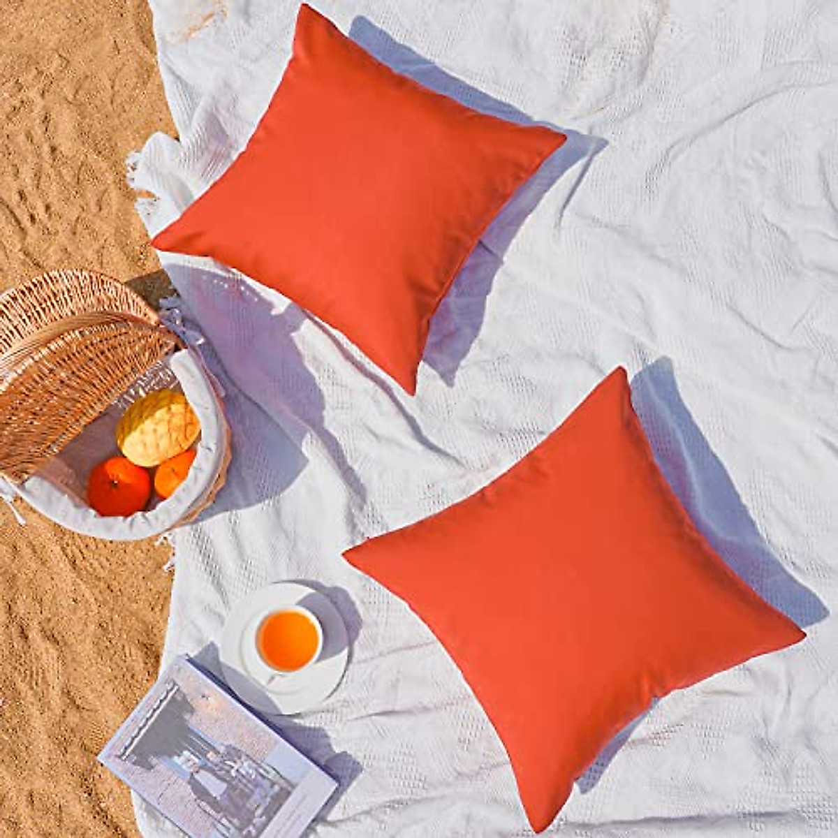 Topfinel Outdoor Anti-Fade Throw Pillow Covers for Patio Furniture Decorative Water Resistant Couch Pillows Covers 18 X 18 for Garden, Porch, Set of 2, Orange