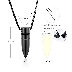 zeqingjw Bullet Urn Necklace for Ashes Memorial Cremation Jewelry Ash Holder Keepsake Jewelry for Pet/Human(Black)