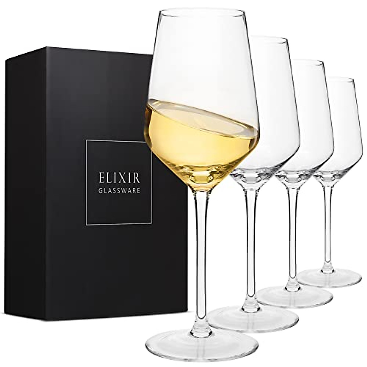 ELIXIR GLASSWARE Crystal Wine Glasses – Hand Blown Red & White Wine Glasses – Set of 4 Long Stem Wine Glasses, Premium Crystal – Wedding, Anniversary, Christmas – 13 oz, Clear