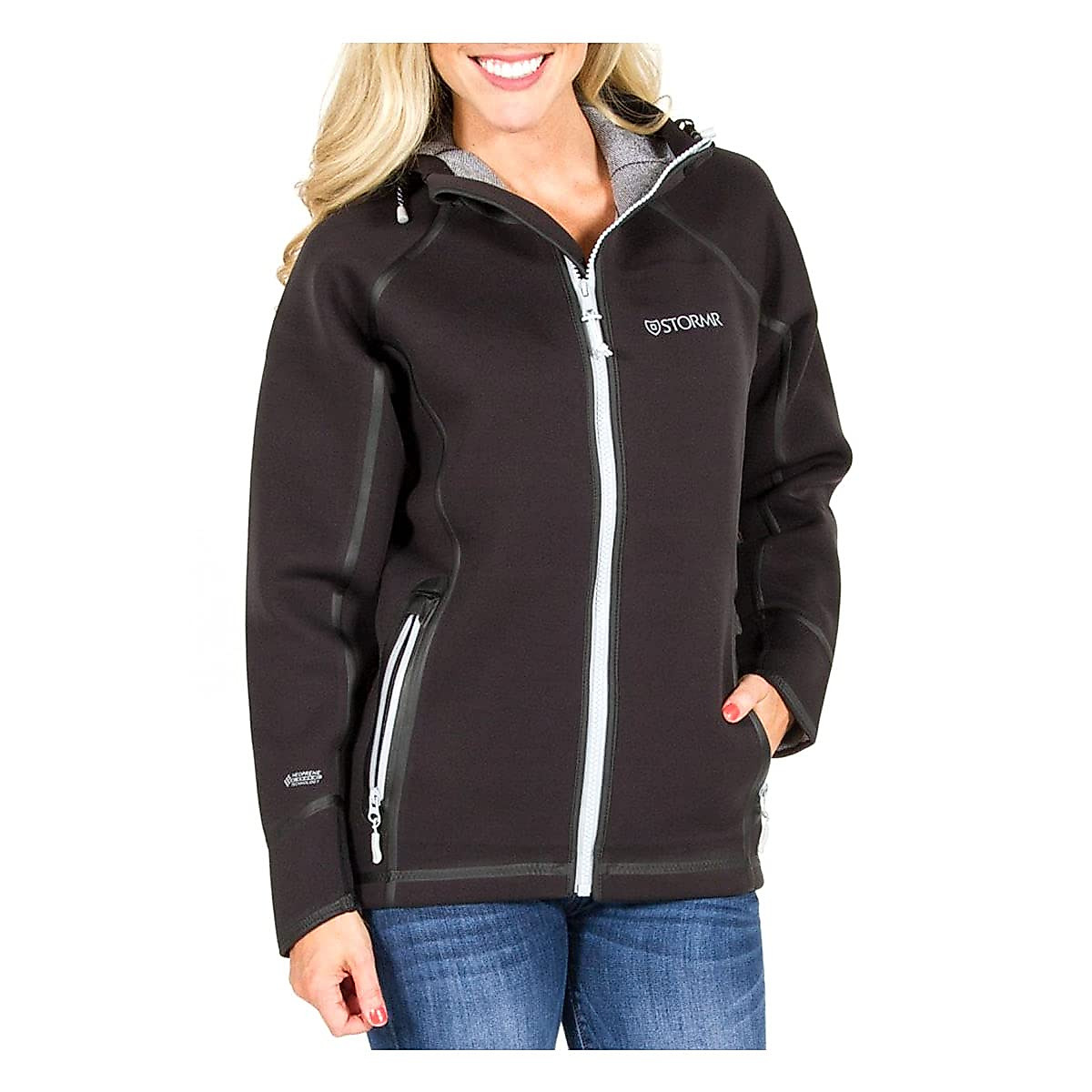 STORMR Women's Standard Typhoon Neoprene Waterproof Windproof Warm Fleece Foul Weather Fishing Jacket, Black, XX-Large