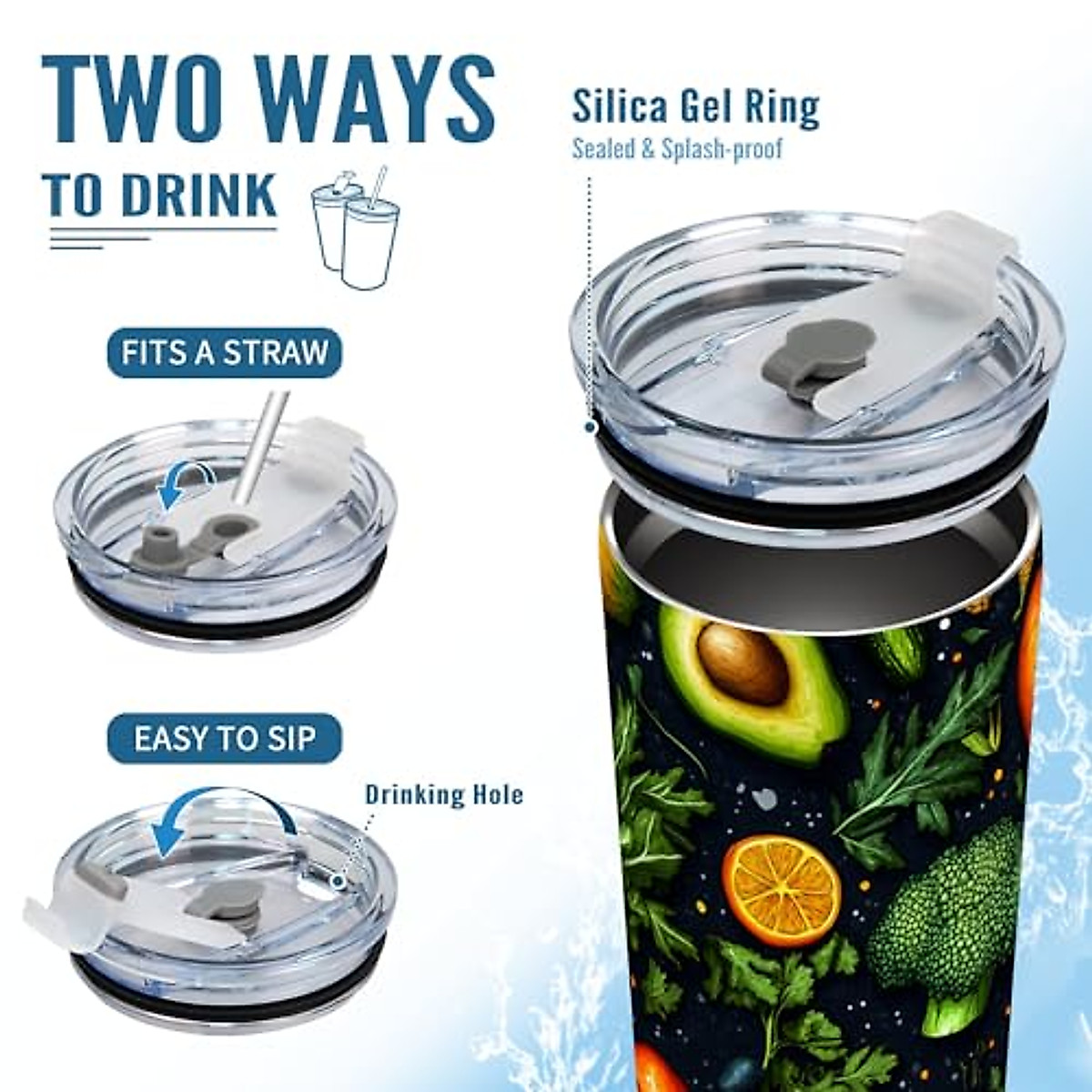 QWEUIOP 20oz Insulated Travel Coffee Mug Vegetable Eggplant Carrots Stainless Steel Tumbler with Lid Double Wall Vacuum Coffee Cup For Hot and Cold Drinks14283