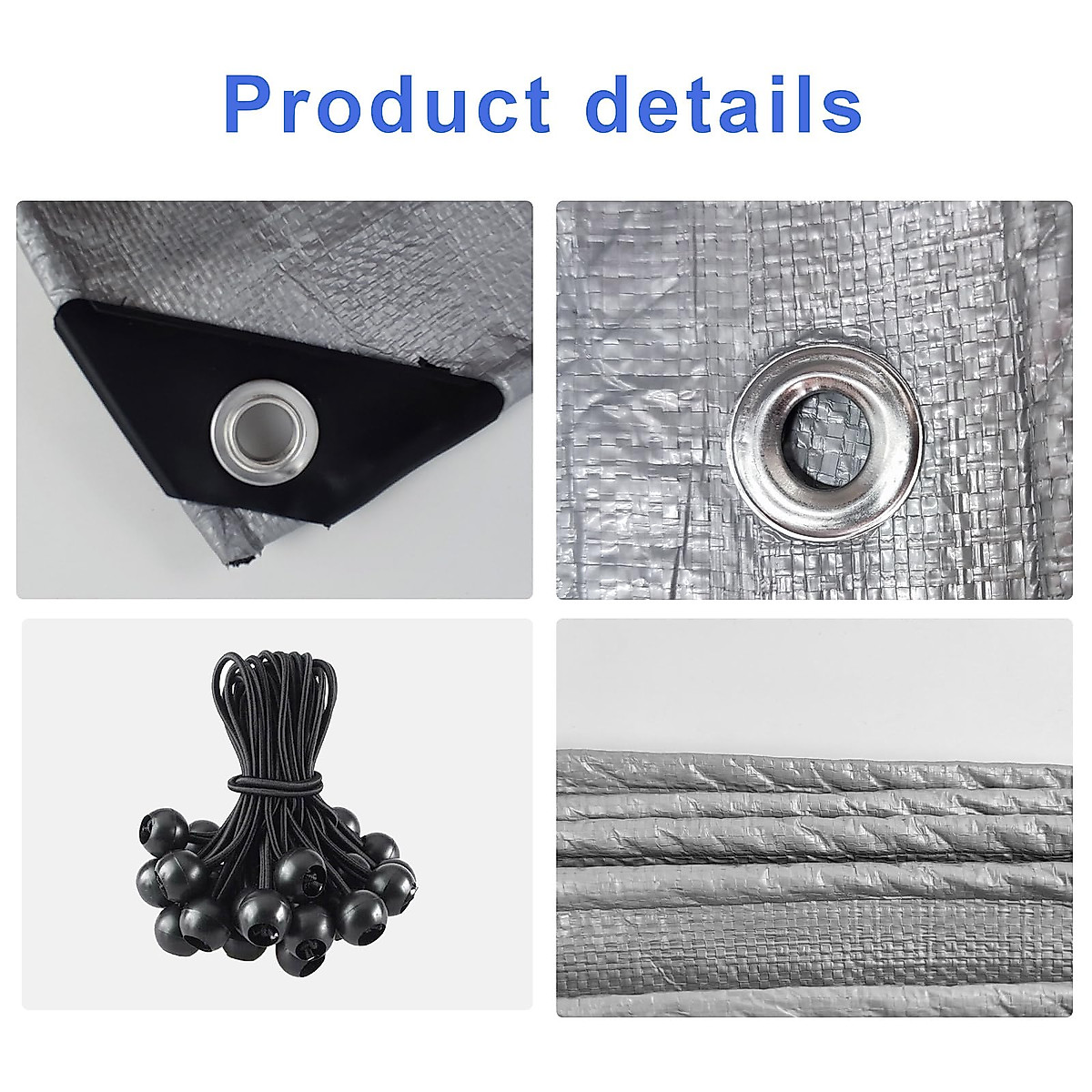 HFYZZ 10 x 20 Ft Heavy Duty Carport Replacement Canopy Cover Waterproof & UV Protected Car Garage Top Tent Shelter Tarp Cover with 44 Ball Bungees Cords, Only Top Cover, Grey