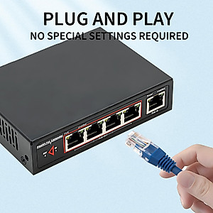 60W 4-Port Gigabit PoE Switch/Extender PoE Splitter Repeater, 10/100/1000Mbps, Supports IEEE 802.3af/at for Ethernet Extension, 6KV Lightning Protection, by CENTROPOWER
