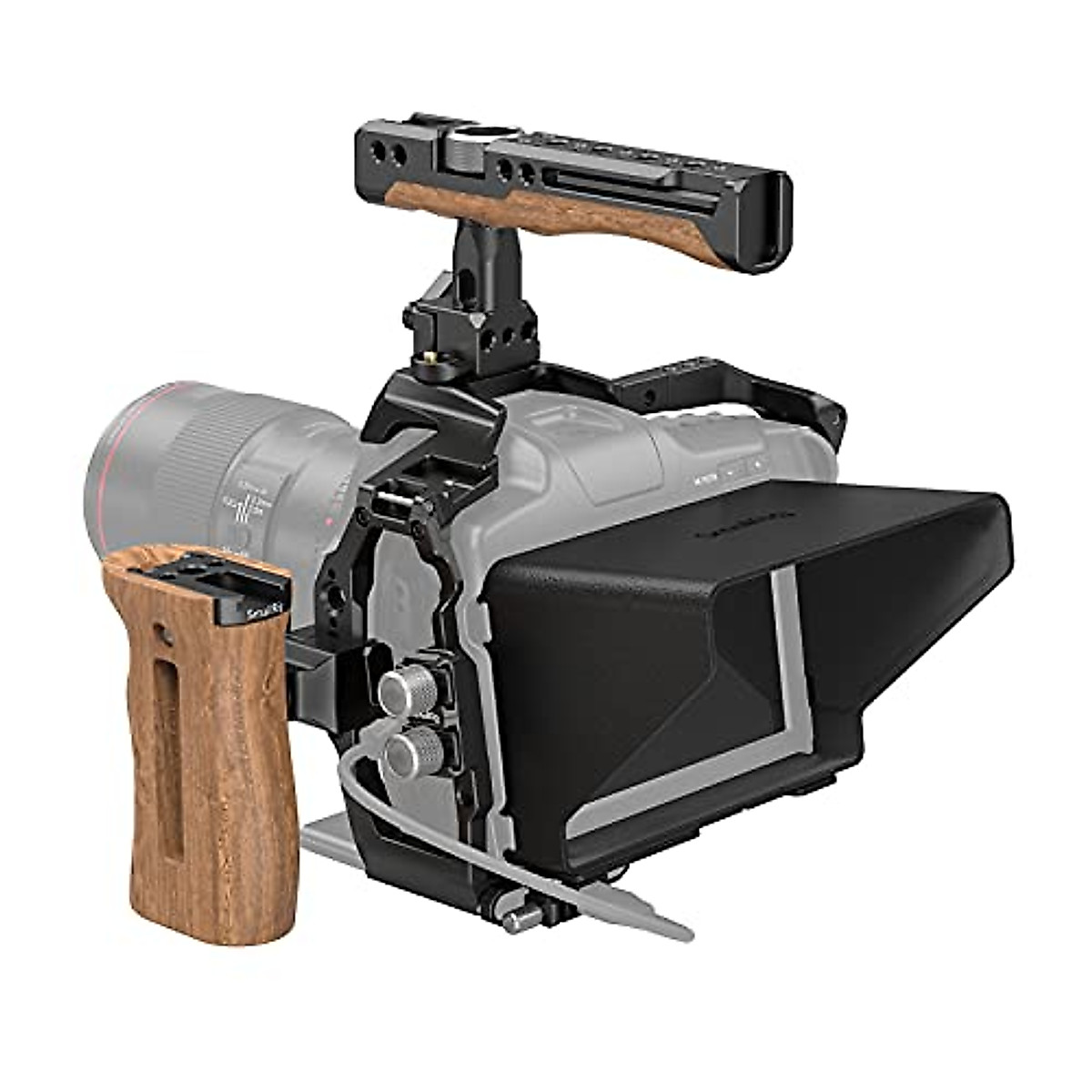 SMALLRIG Camera Cage Accessory Kit for BMPCC 6K Pro / 6K G2, with Top Handle Wooden Side Handle Cable Clamp for HDMI SSD Clamp Sunhood NATO Rail Screen Protector for BMPCC 6K Pro / 6K G2-3299