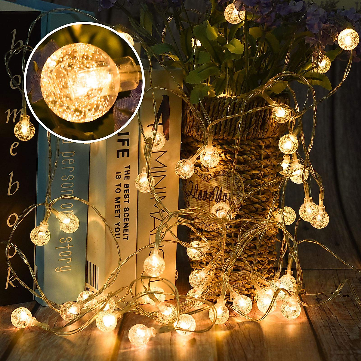 Battery Powered String Lights（2-Pack）, 50-LED Globe String Lights with 8-Lighting Modes, Battery Operated Waterproof String Lights for Home, Party, Christmas, Wedding, Garden Decoration 33.4ft