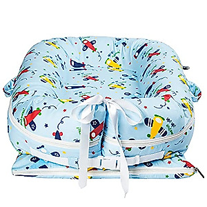 Newborn Lounger Cover for Dock A Tot Covers Only Deluxe Plus Baby Nest Sleep Pod Change Extra Cover 100% Cotton Co Sleeping Replacement Boys (Fits Dockatot Deluxe+) (Blue, Airplane)
