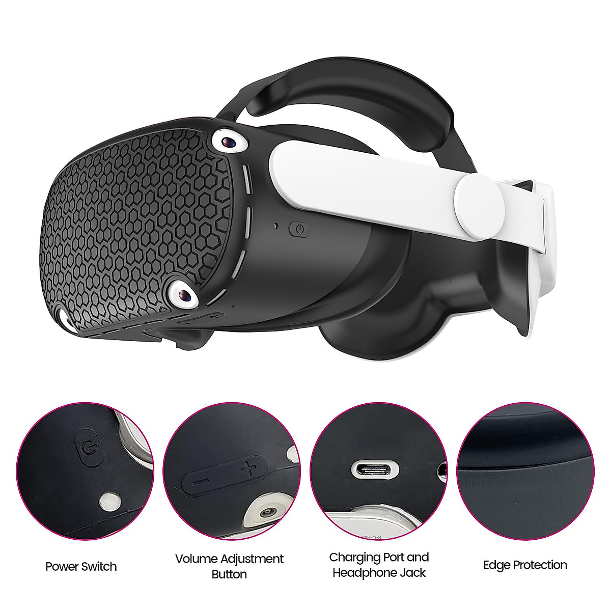 Gwyoneaon Protective Cover for Oculus/Meta Quest 2 Accessories, Silicone Controllers Grip Cover Protector, Soft Shell Skin with Face Cover and Lens Cover (Black)