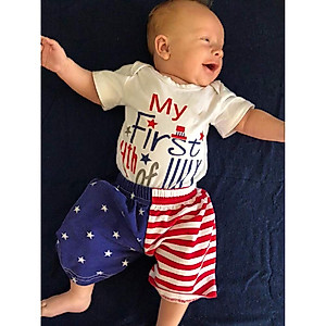 Gavol 4th of July Baby Boy Outfits My First 4th of July Bodysuit + Stars Stripe Short Newborn Infant Boy Summer Outfits for 3-6 Months