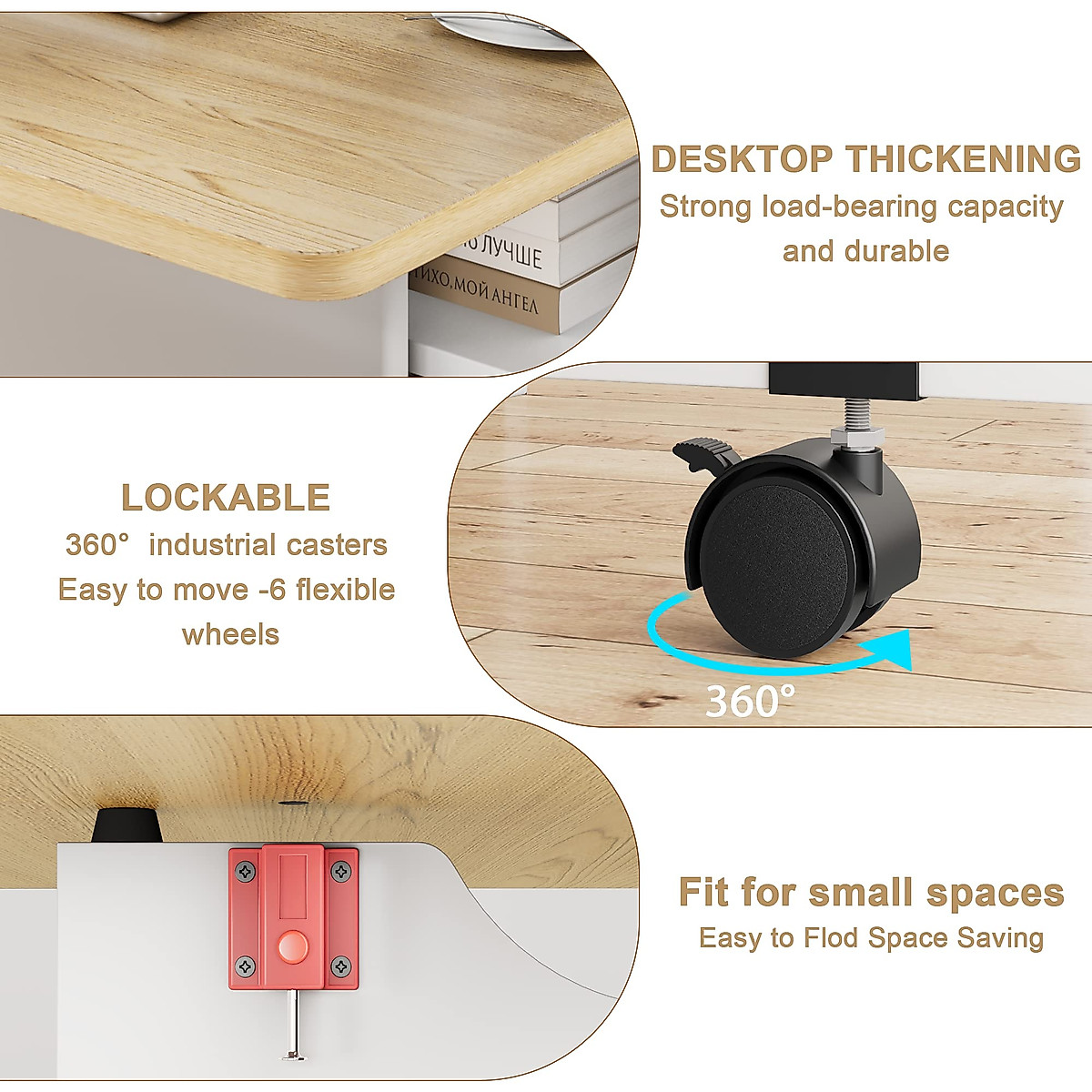 Alkmaar Folding Dining Table, 47.2" D x 23.6" W x 29.5" H, Pear Wood Color and White