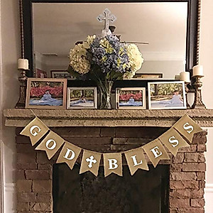 Uniwish God Bless Banner Boy Girl Baptism Decorations Rustic Christening Baby Shower Wedding Birthday Party Favors Photo Props