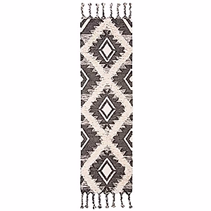 SAFAVIEH Kenya Collection Runner Rug - 2'3" x 8', Black & Ivory, Hand-Knotted Moroccan Tribal Tassel Wool, Ideal for High Traffic Areas in Living Room, Bedroom (KNY910H)