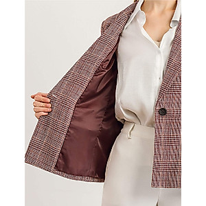 Allegra K Women's Notched Lapel One Button Boyfriend Blazer Suit Plaid Blazer Jacket Small Burgundy