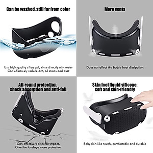 Compatible with Oculus Quest 2 Accessories, Silicone Face Cover, VR Shell Cover,Touch Controller Grip Cover,Protective Lens Cover,Disposable Eye Cover(Black)