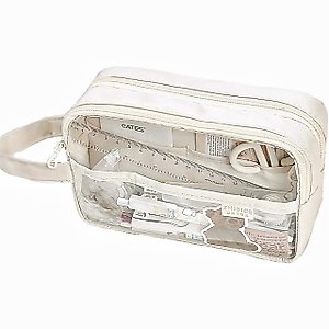 AuraGlor Clear Pencil Case Big Capacity Compartments Hold 100 Pens Large Pencil Pouch Pen Bag Box Holder Organizer Simple Storage Aesthetic Stationery Office Essentials (White)