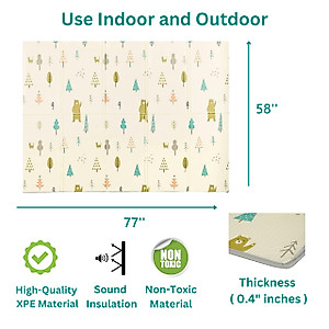 Dream On Me Play Time Reversible Baby Play Mat Foldable Extra Large Thick Foam Crawling Playmats for Toddlers Waterproof Portable Playmat Yoga/Picnic/Game Mat Indoor/Outdoor, Cloud and Jungle Bear