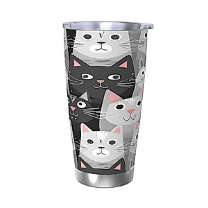 AYCZN Cute Cat Face 20 OZ Tumbler Stainless Steel Travel Coffee Mug, Kitten Insulated Water Bottle with Lid and 2 StrawsLeakproof Thermal Cup