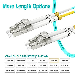 3m(10ft) OM4 LC to LC Fiber Patch Cables, Options 7inch~500ft OM4 Fiber LC to LC Cable, Multimode Fiber Optic Duplex MMF 50/125μm 40G/100G LSZH RamboCables