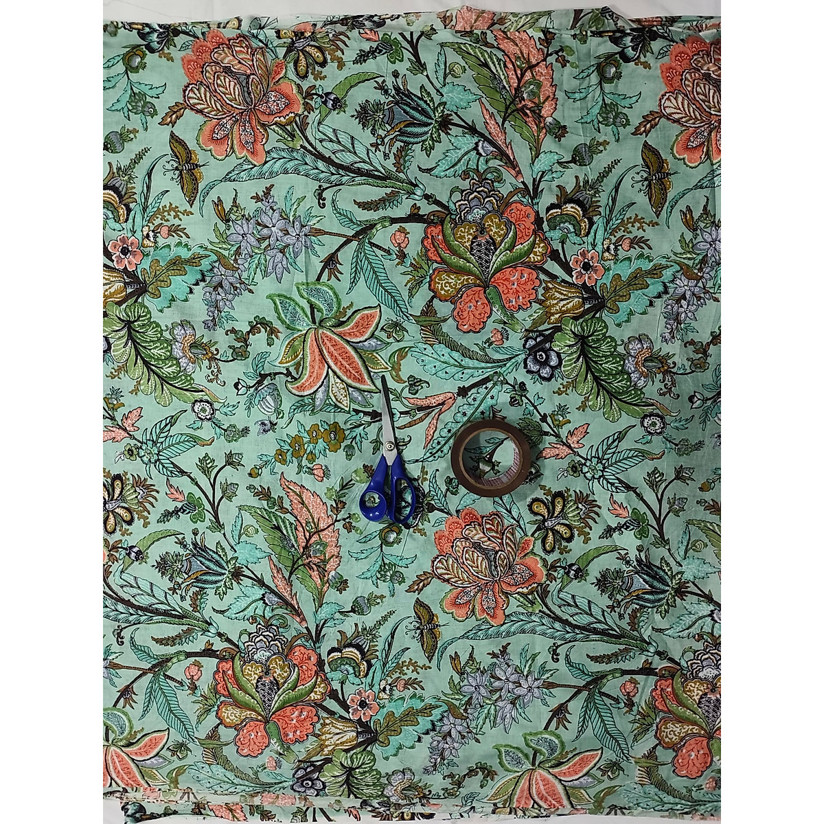 Indian Hand-Block Printed Jaipuri Flower Print Floral Ethnic Sanganer Kurti Print Cotton Fabric (Mint Mugal Flower, 3 Yards)