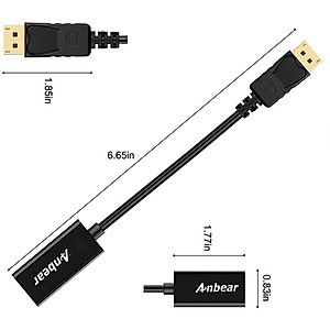 Anbear DisplayPort to HDMI Adapter, Display Port to HDMI Cable(Male to Female) for DisplayPort Enabled Desktops and Laptops Connect to HDMI Displays (2 Pack)