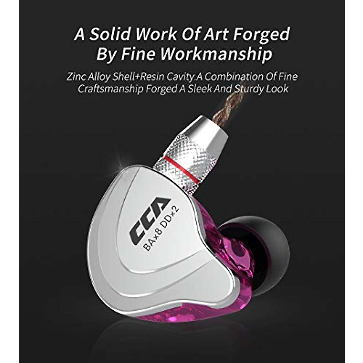 CCA C10 in-Ear Headphone, in-Ear Monitor,HiFi 1DD 4BA Hybrid Five Drivers in-Ear Earphone,Zinc Alloy Shell+Resin Cavity Wired Earbuds with 0.75mm 2Pin Gold Plated Detachable Cable (with Mic, Purple)