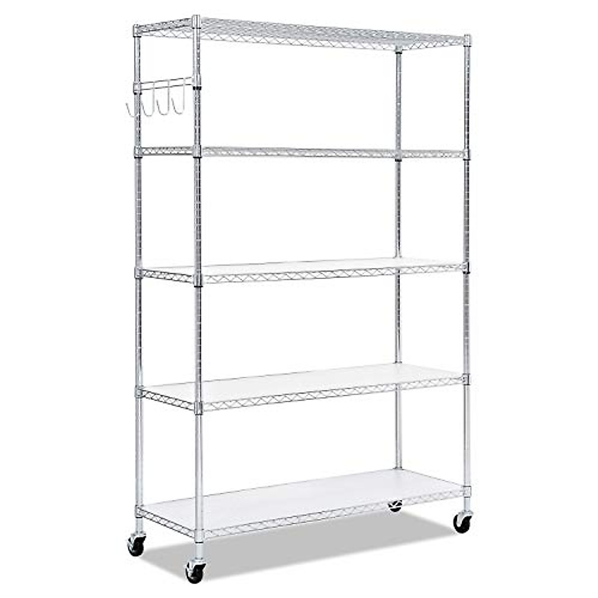 Alera 5-Shelf Wire Shelving Kit with Casters and Shelf Liners, 48w x 18d x 72h, Silver