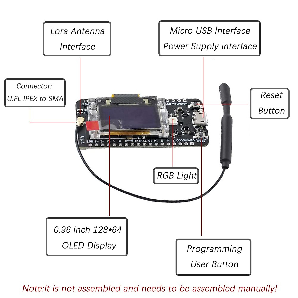 DIYmall LoRa GPS Module LoRaWAN HTCC-AB02S Development Board 868MHz 915MHz with 0.96 inch OLED Display CP2102 ASR6052 Chip LoRa Kit for Arduino IoT