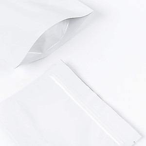 QQ Studio 100 Food Safe Glossy Horizontal Stand Up QuickQlick™ Bags With Zipper Seal for Food and Snacks (White, 17x13cm (6.7x5.1"))