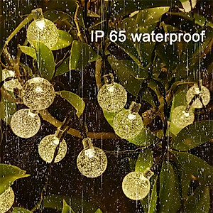 Solar & Battery Operated String Lights Outdoor LED Waterproof Decorative Lights with Remote, 8 Lighting Modes Crystal Globe Lights for Indoor Bedroom Garden Patio Decor, 60LED, 35.6FT, Warm White