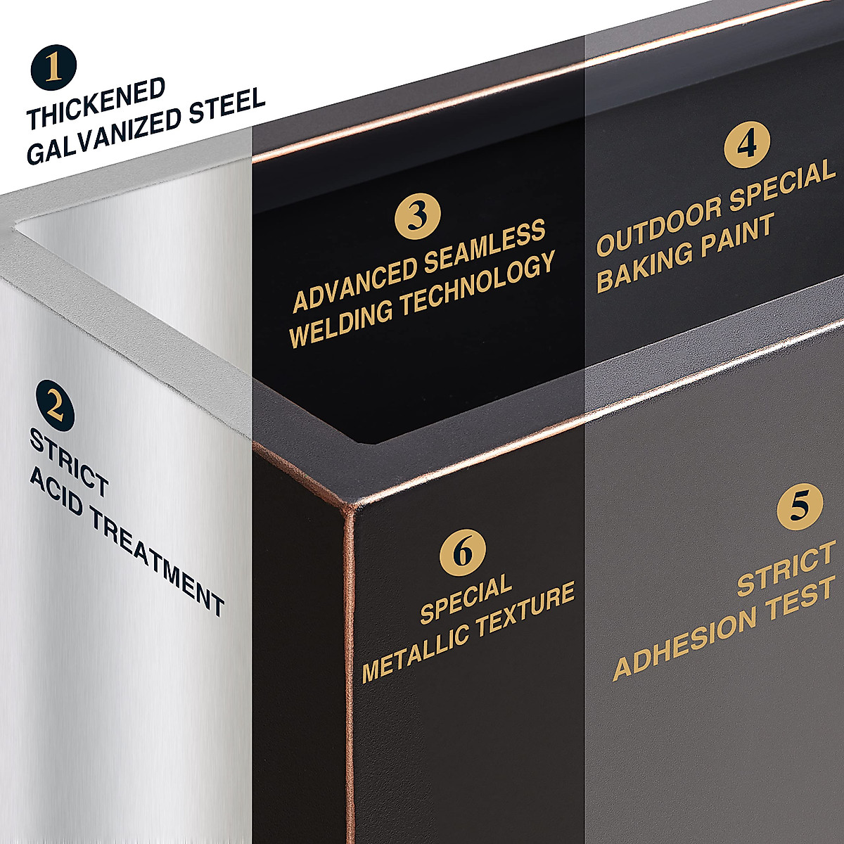 Wallowa Metallic Heavy Long and Large Outdoor/Indoor Planter, Rectangular Trough Planter Box, 38”Lx15”Wx15”H, 40Pounds, Black with Hand Brushed Gold Edge, No Assemble and Seamless