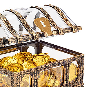 Pemalin Transparent Antique Treasure Chest for Kids,Plastic Pirate Storage and Decorative Box