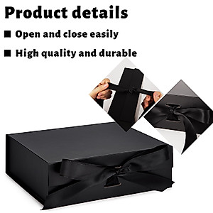 JOHOUSE Black Gift Box, 10.5" x 7.5" x 3.1" Black Luxury Gift Box Magnetic Gift Box Bridesmaid Box with Ribbon Greeting Card For Weddings, halloween, Anniversary Present